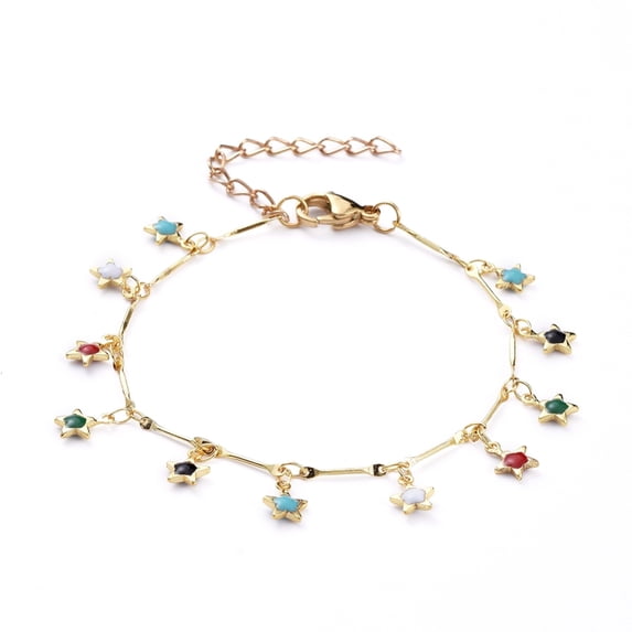1pc Star Brass Enamel Charm Bracelets with Brass Bar Link Chains and ...