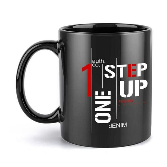 1pc Step Up Denim Humor Ceramic Mug 11oz Black with White Red Text ...