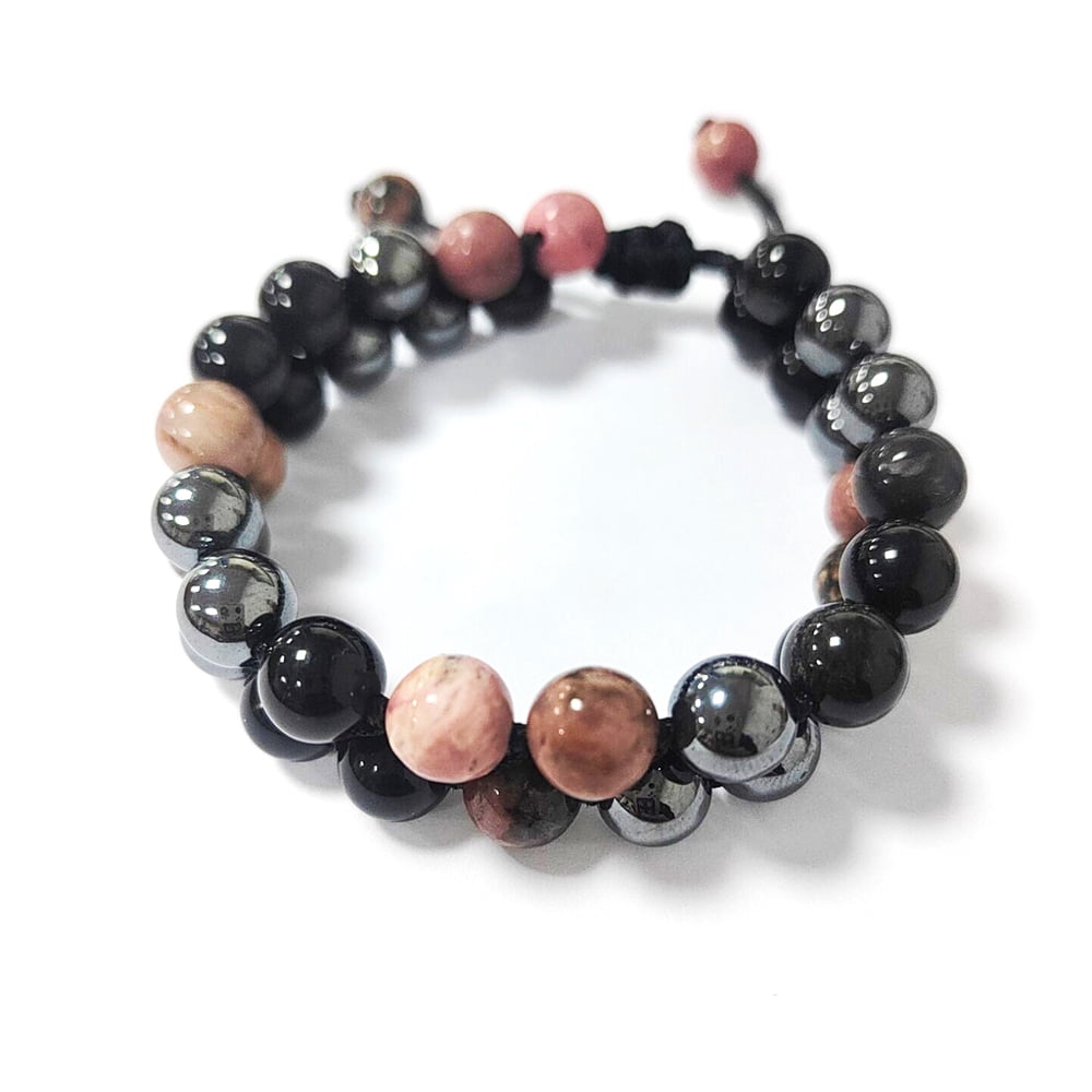 1pc Stone Bead Bracelets for Men Women Non-Magnetic Hematite & Natural ...