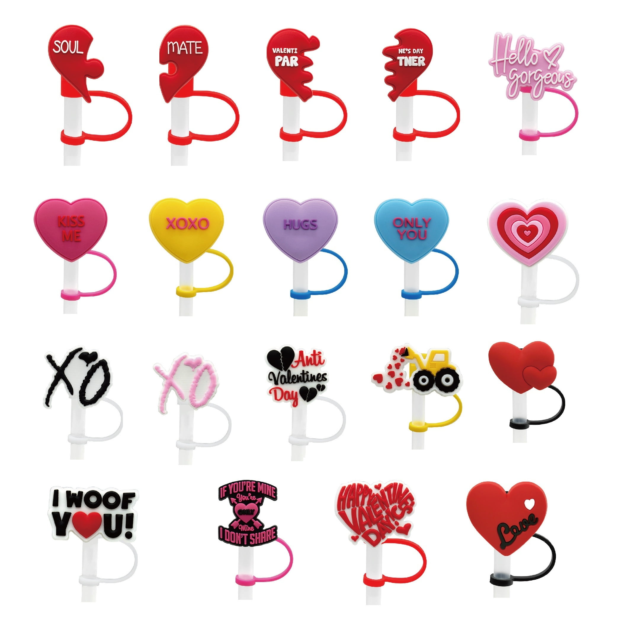 1pc, Straw Tips Cover, Reusable Straw Toppers, Silicone Cartoon Heart ...