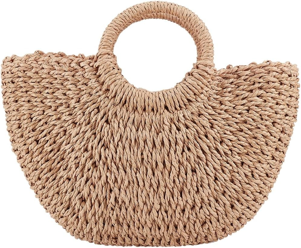1pc Straw Tote Bag Semi Circle Straw Bag Summer Tote Shoulder Bag ...