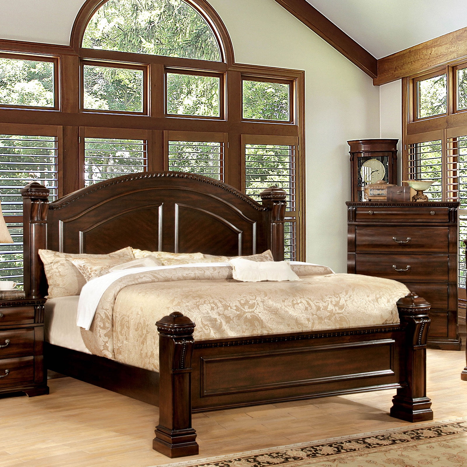 Wood bed frame with posts store