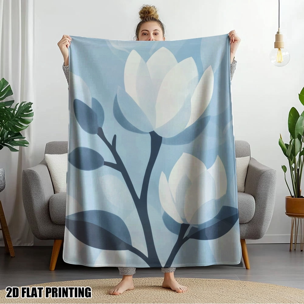1pc of Stylish Flannel Throw Blanket Featuring Magnolia Flowers ...