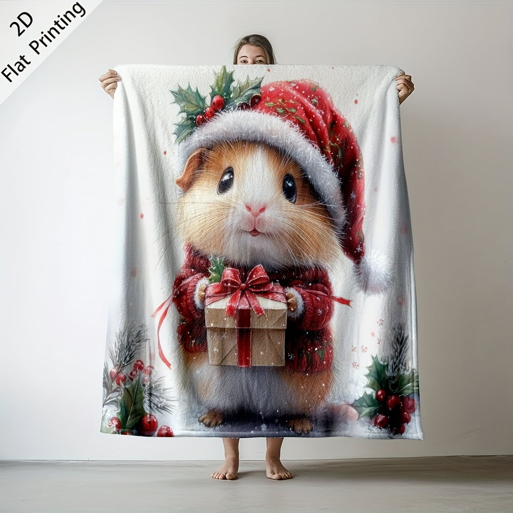 1pc Suige Home Christmas Hamster Blanket - Cute Hamster in Santa Hat ...