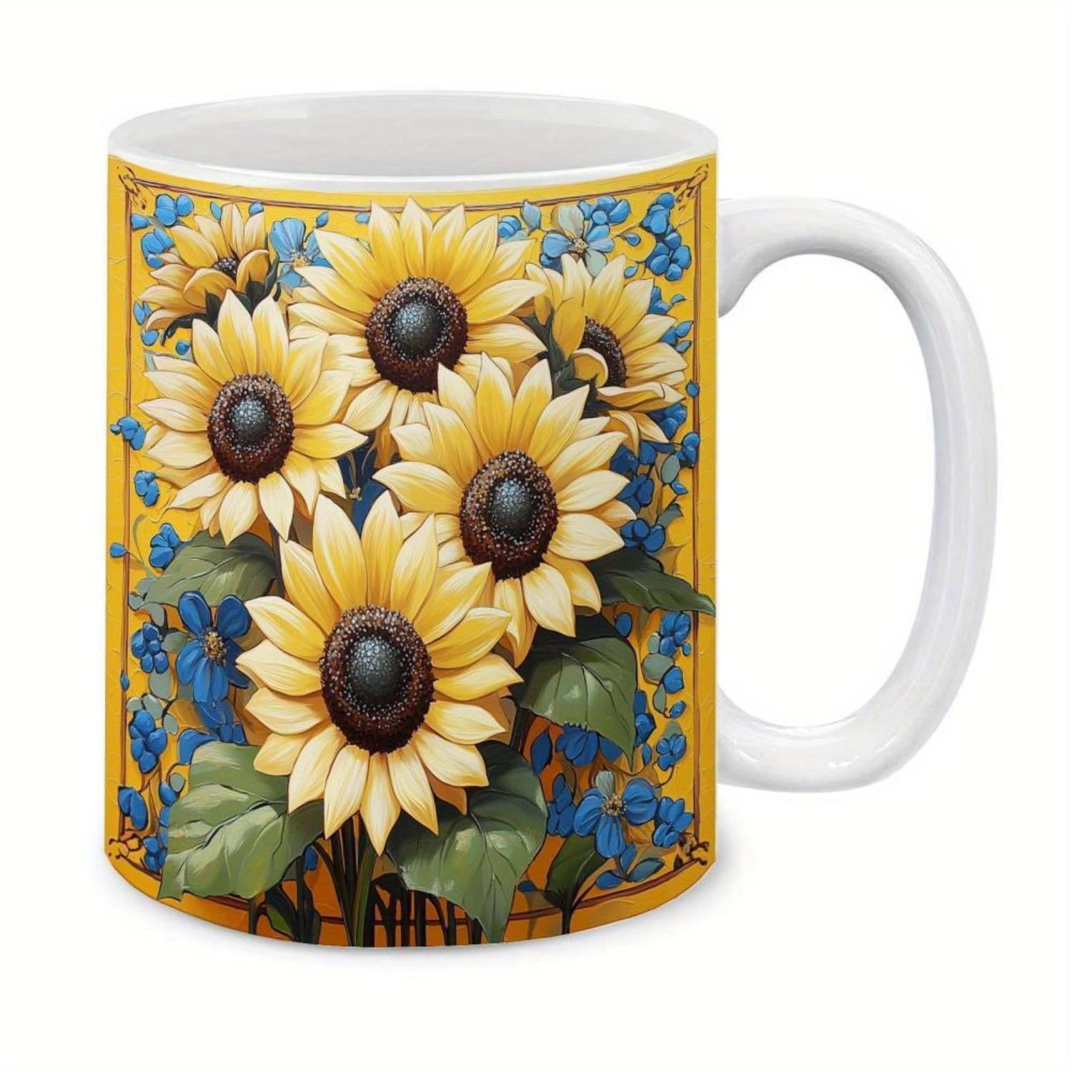 1pc Sunflower Blueflower Ceramic Coffee Mug 11oz Vibrant Yellow Blue ...