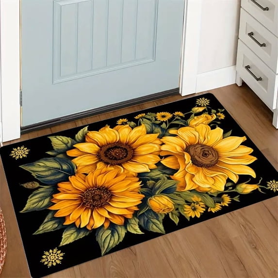 1pc Sunflower Flower Carpet - Soft Non-Slip Indoor Welcome Mat with PVC ...