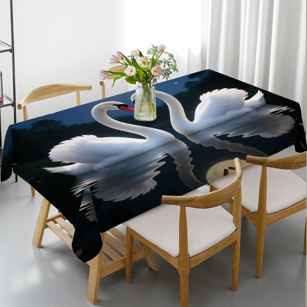 1pc Swan Heart Swans Love Print Tablecloths rectangle , Festive Table ...