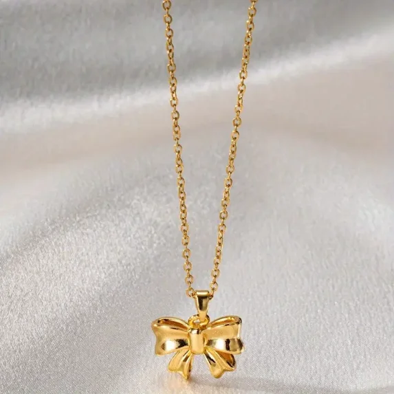1pc Sweet Bow Golden-Tone Women's Necklace - Minimalist Elegant Design ...