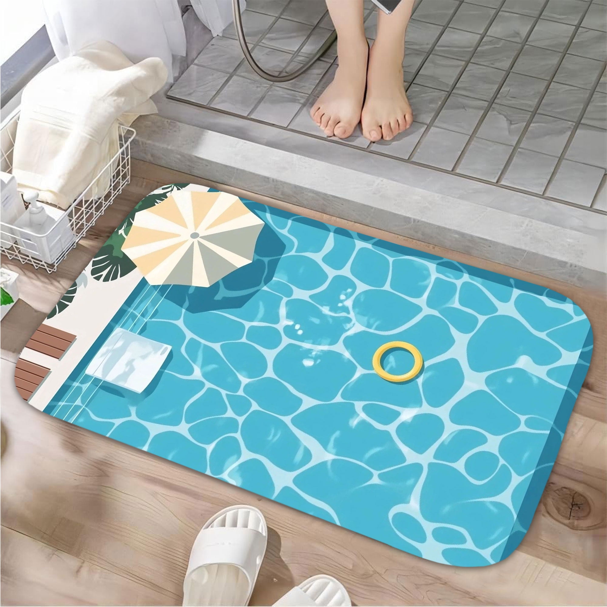 1pc Swimming Pool Scene Absorbent Non-Slip Bathroom Thickened Flannel ...