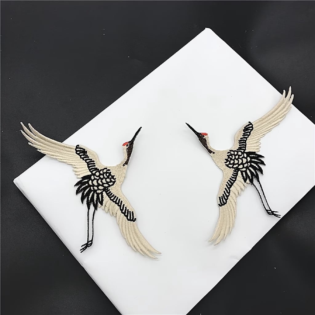 1pc Symmetrical Crane Embroidered Patch - Iron-On/Sew-On Applique for ...