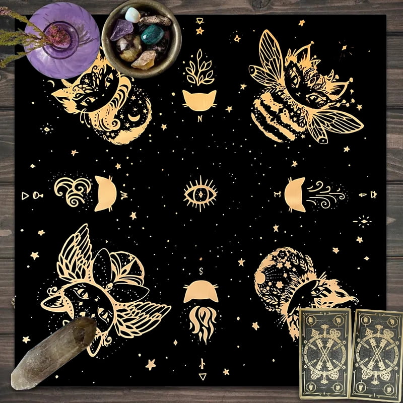 1pc Tarot card tablecloth, moon phase flowers, pagan card game ...