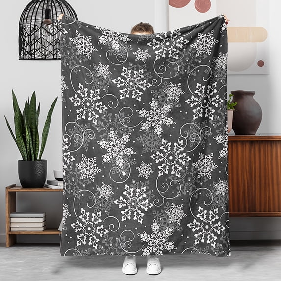 1pc Theme Snowflake Pattern Blanket, Flannel Throw with White Frost and ...
