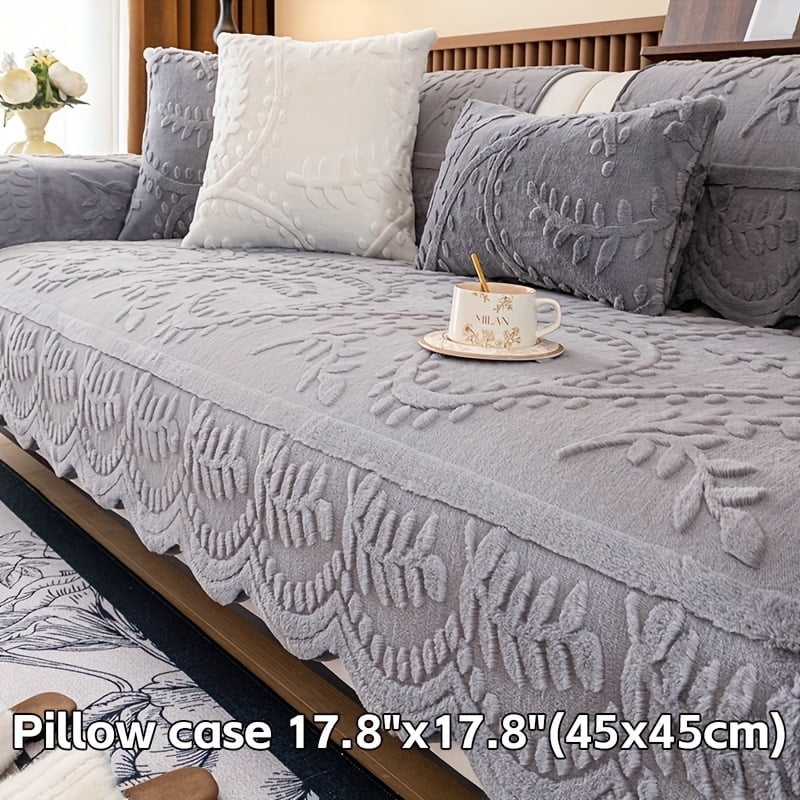 1pc Thick Faux Rabbit Fur Winter Warm Sofa Cover - Elegant Beige Floral ...