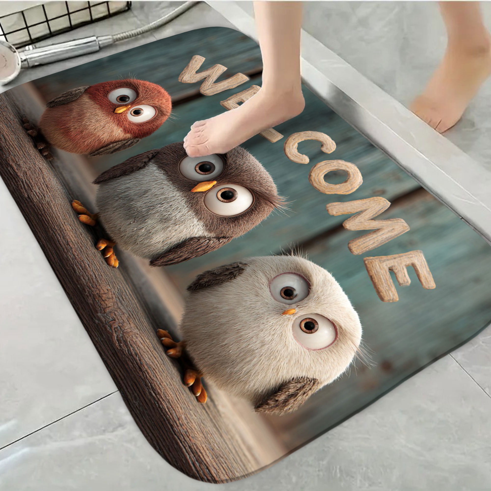 1pc Three Cartoon Owls Absorbent Non-Slip Bathroom Thickened Flannel ...
