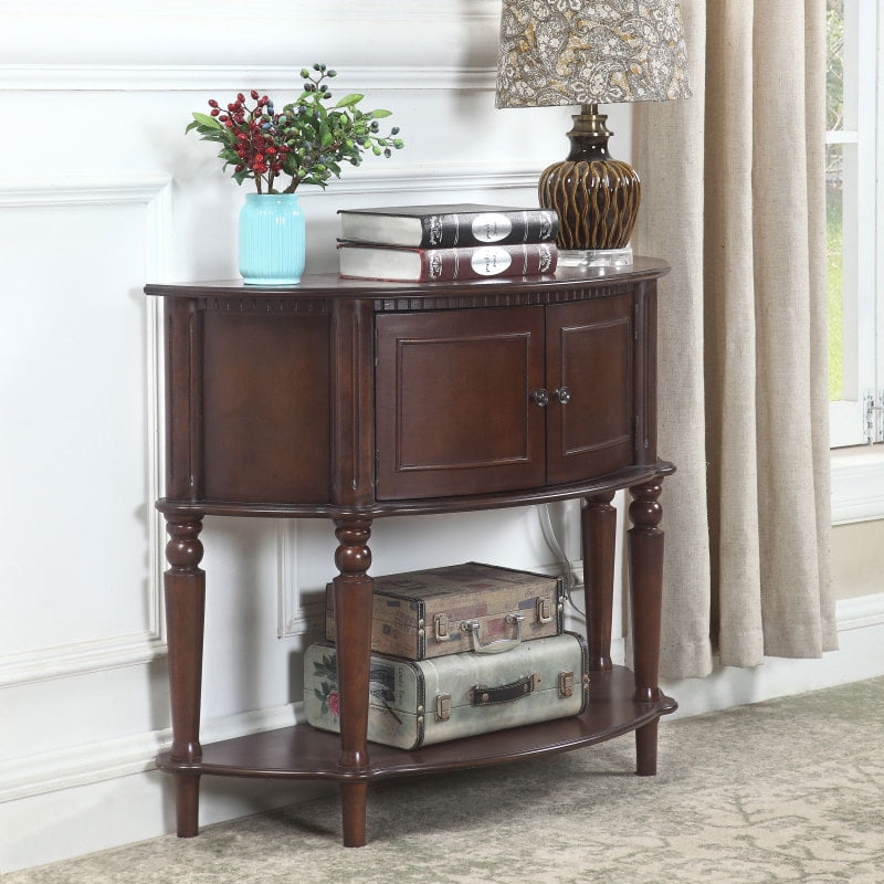 1pc Traditional 2-door Demilune Wood Entryway Console Table Brown ...