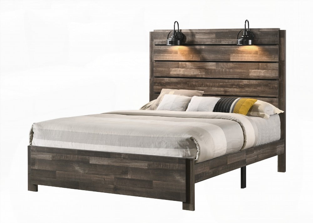 1pc Traditional & Rustic Style Queen Size Bed Featuring Decking ...