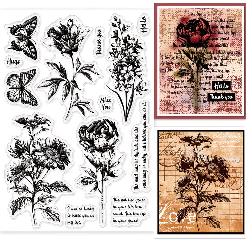 1pc Transparent Flower Butterfly Silicone Stamp for Scrapbooking and ...
