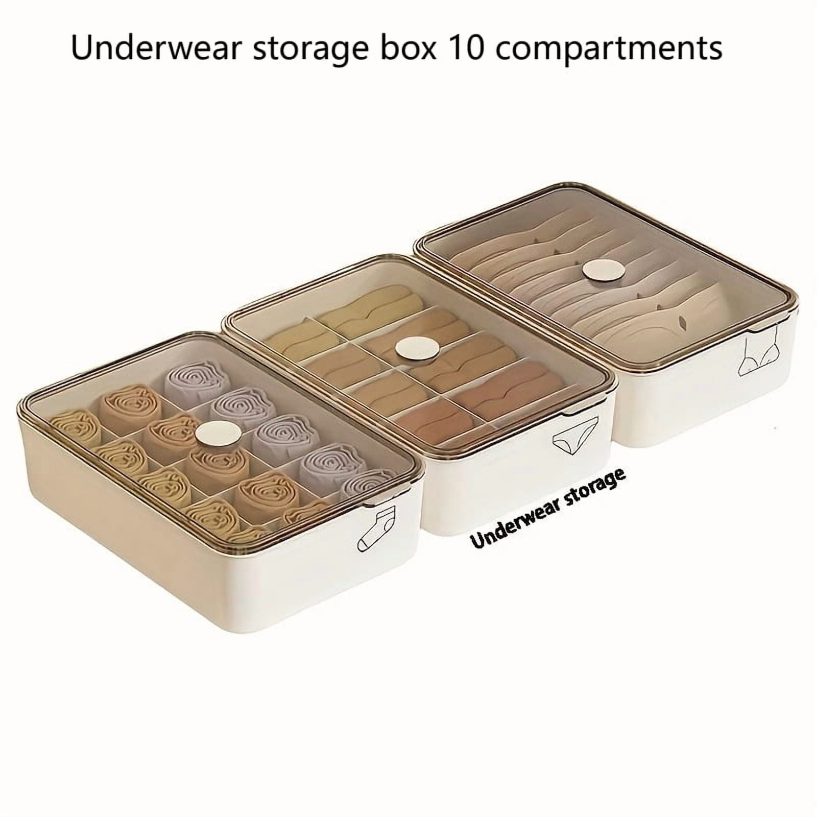 1pc Transparent Lidded Underwear Storage Box with Compartments -Durable ...