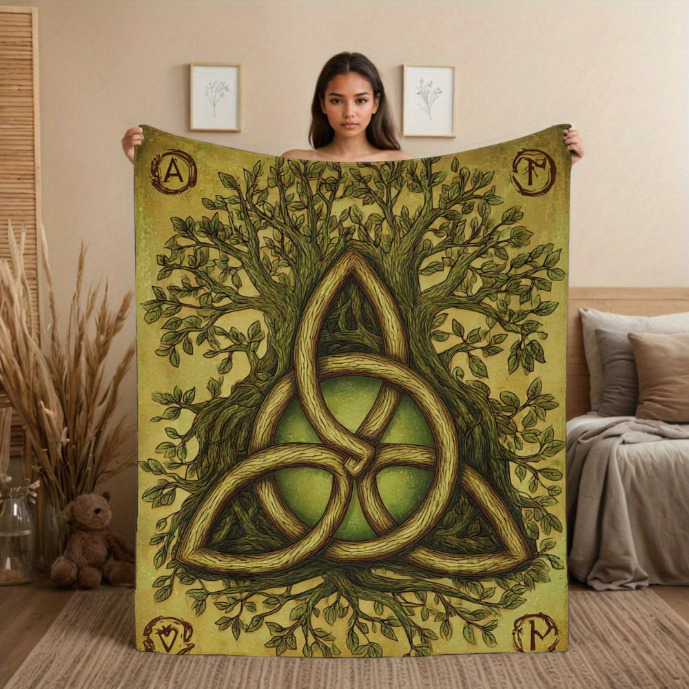 1pc Tree of Life Celtic Knot & Triskelion Flannel Throw Blanket - Soft ...