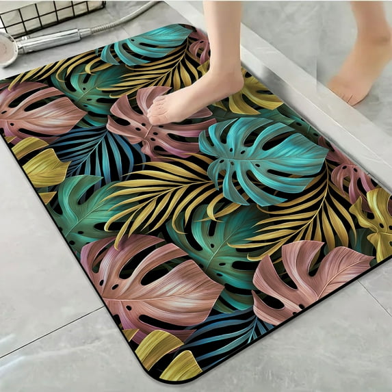 1pc Tropical Foliage Artwork Bathroom Rug Bathroom Decor and ...