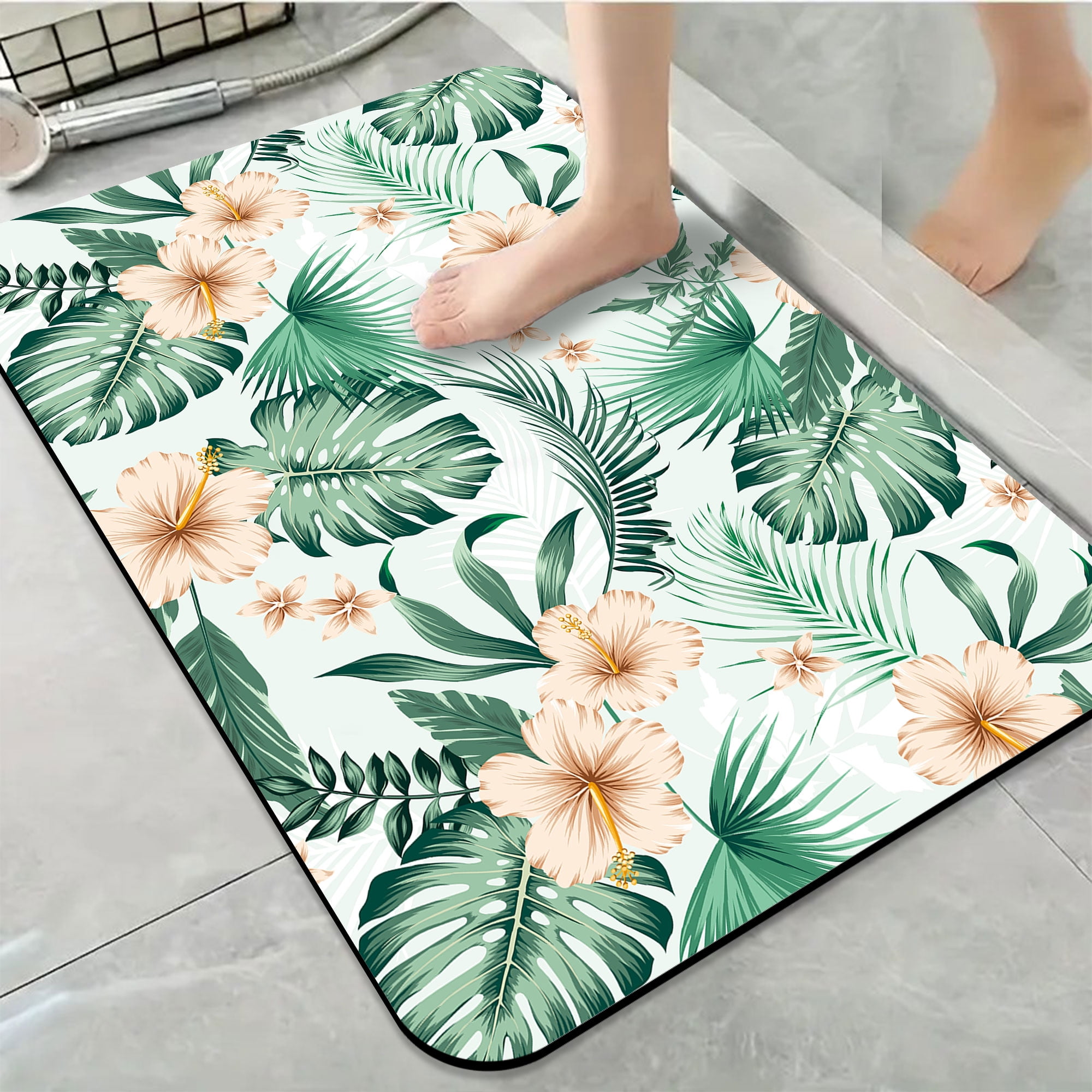 1pc Tropical Hibiscus and Leaves Bathroom Rug Bathroom Decor and ...
