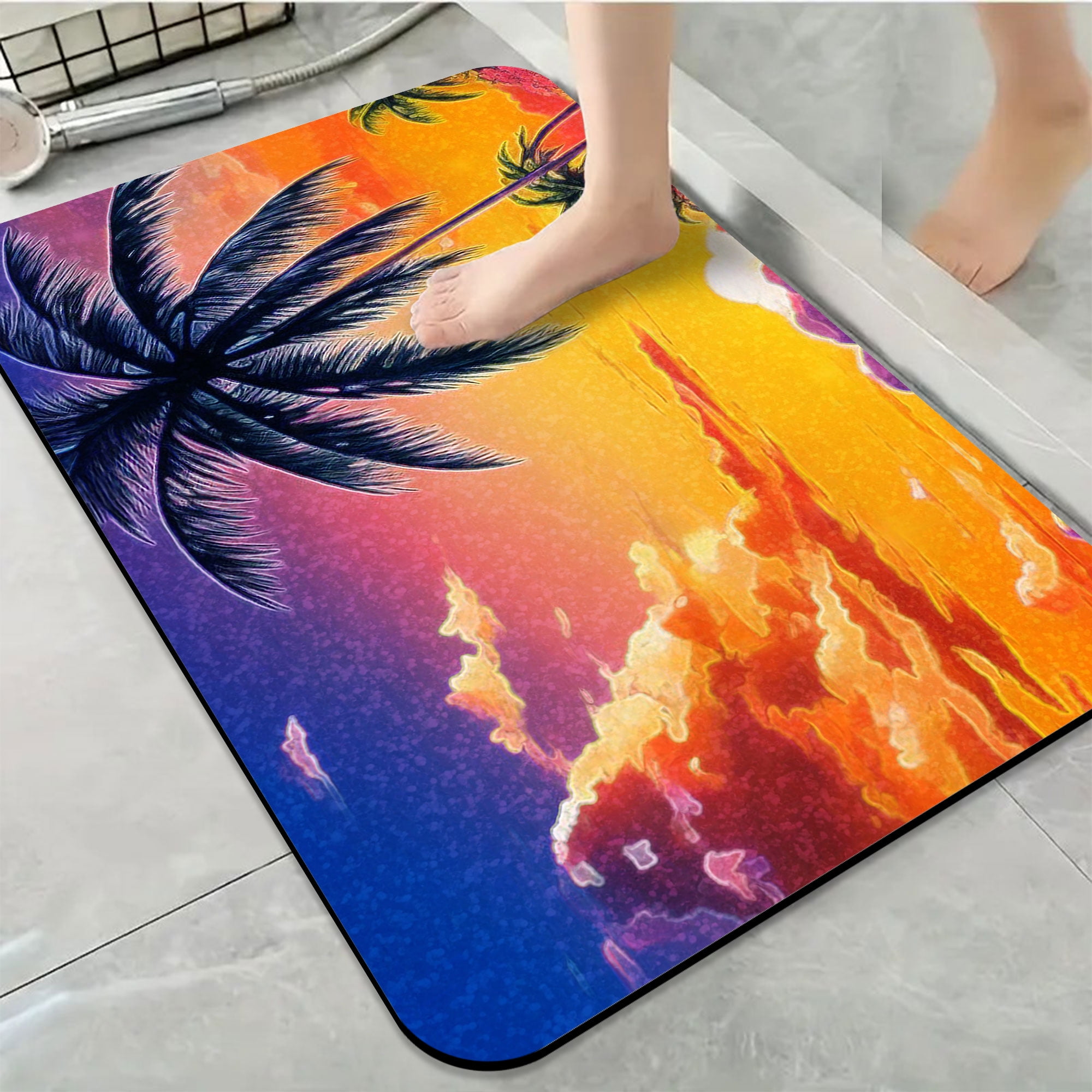 1pc Tropical Sunset with Palm Tree Bathroom Rug Bathroom Decor and ...