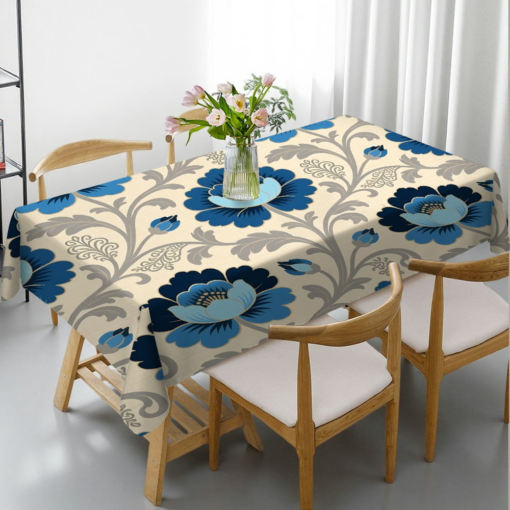 1pc Turquoise Teal Foral Print Rectangular Tablecloth, Festive Table ...