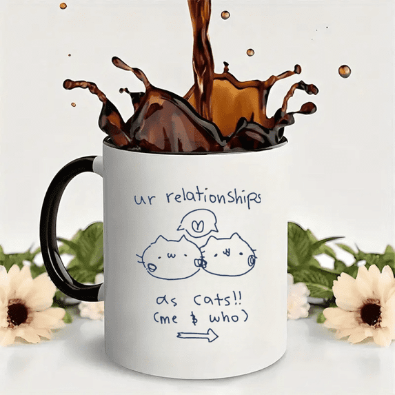 1pc, Two Cute Cats, Fun Ceramic Cups, Coffee Cups, Milk Cups, For ...