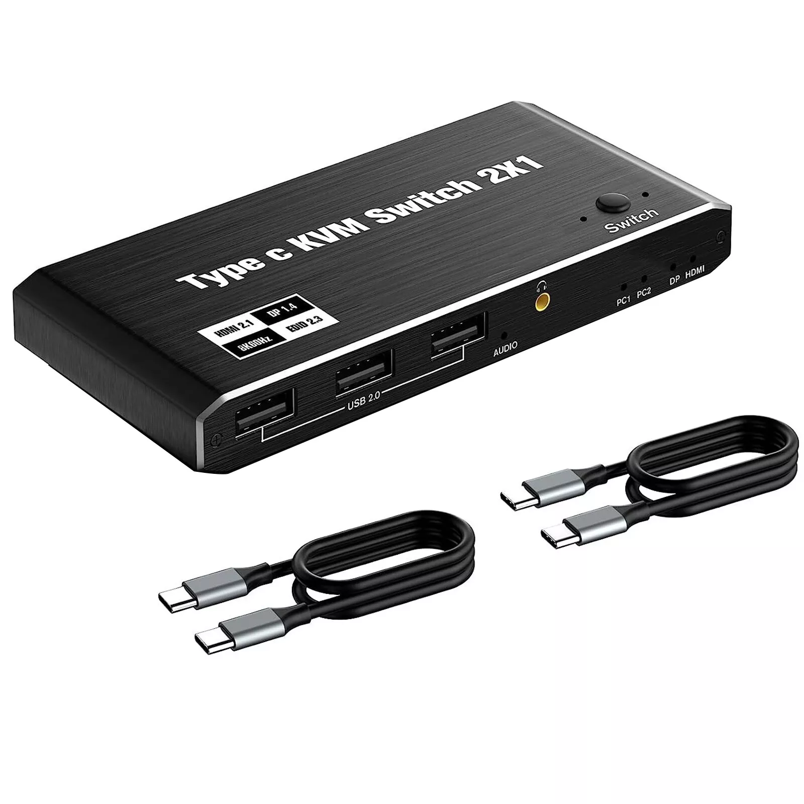 1pc USB C KVM Switch 100W PD Charge Port Switcher 2x1 8K For 2 Laptop 1 ...