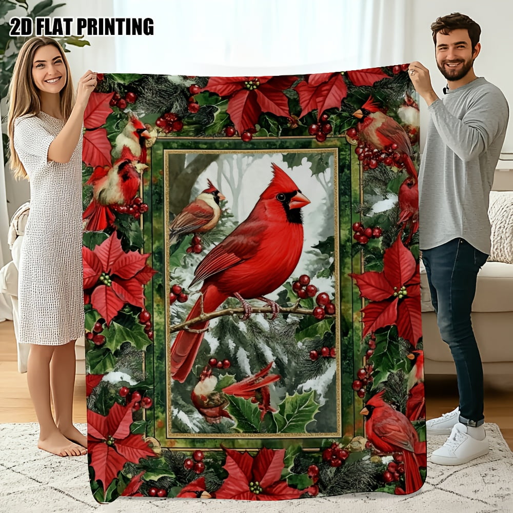1pc Ultra-Soft Christmas Cardinals Collage Print Flannel Throw Blanket ...