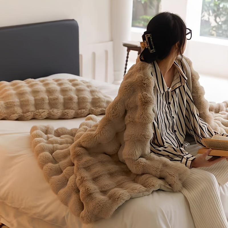 1pc Ultra-Soft Faux Rabbit Fleece Blanket - Warm, Cozy, and Lightweight ...