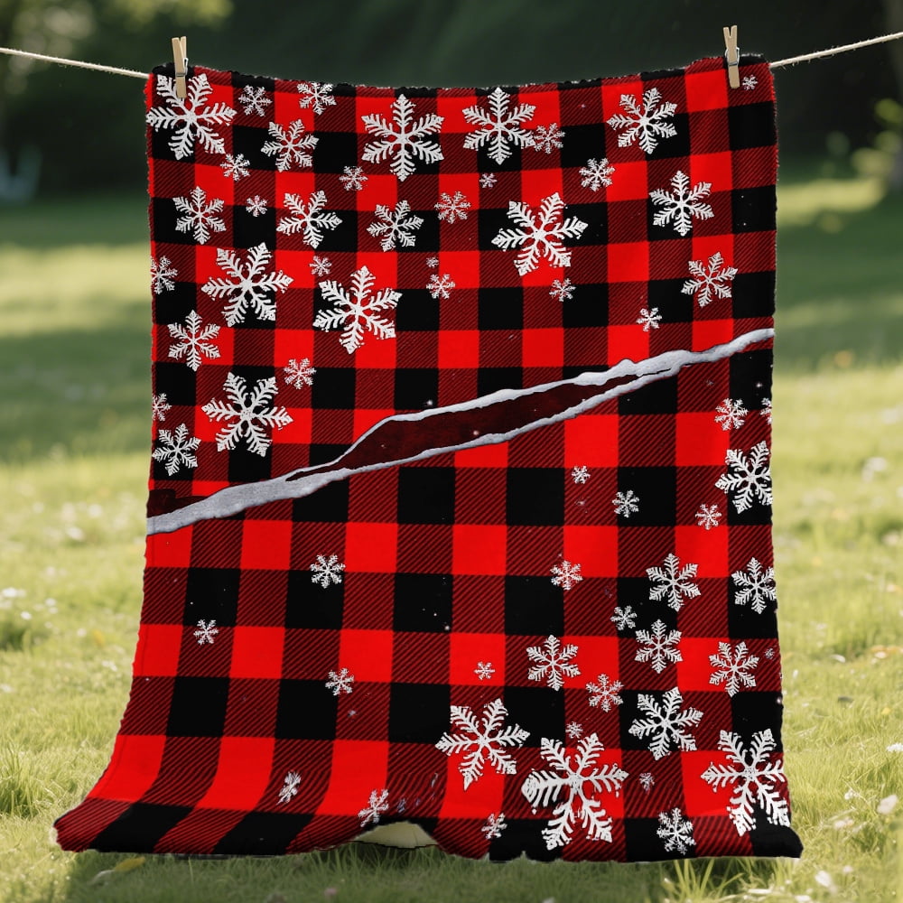 1pc Ultra Soft Flannel Christmas Blanket with Red Plaid Snowflakes ...
