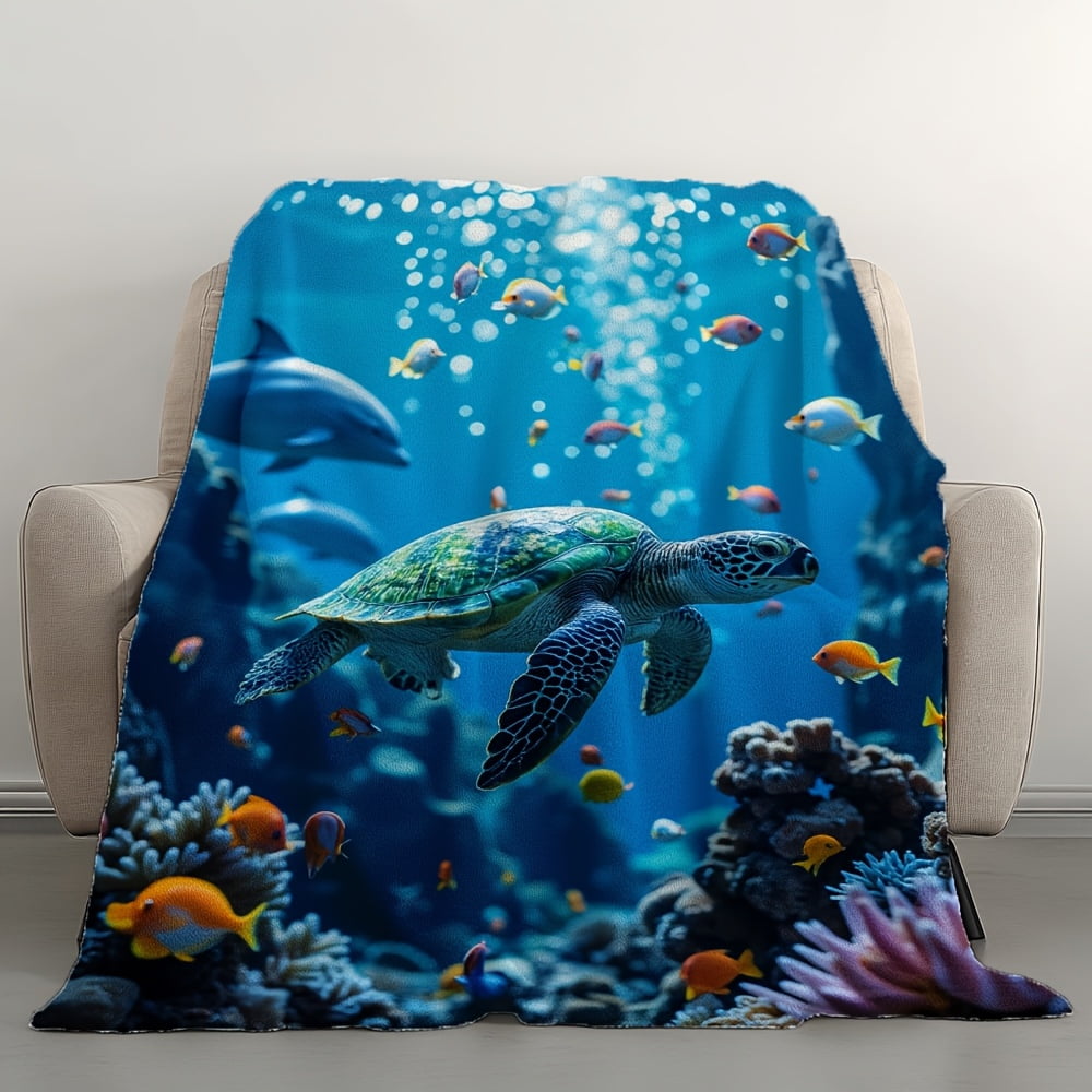1pc Underwater Harmony print Flannel Blanket - Cozy, Vibrant Sea Life ...