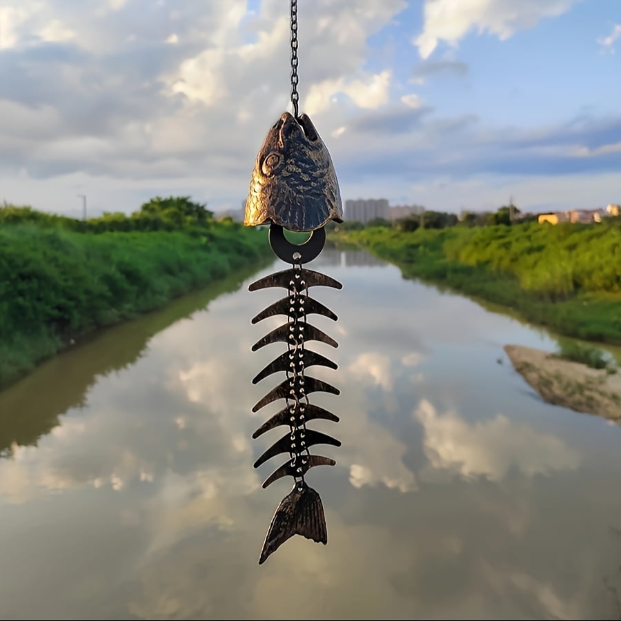 1pc Unique Rustic Fish Skeleton Wind Chime - Handcrafted Metal Hanging ...