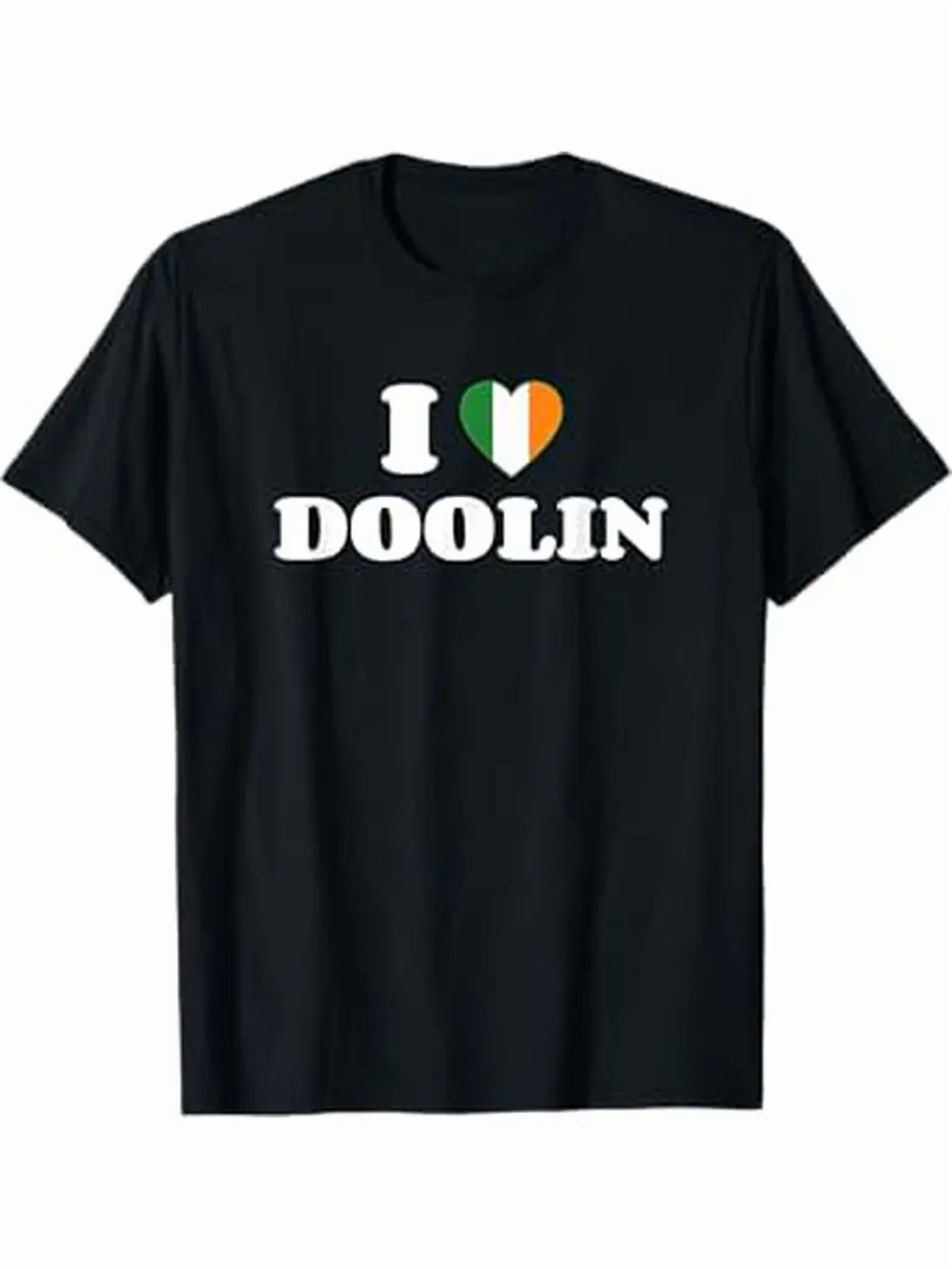 1pc Unisex Black Cotton T-Shirt with I Love Doolin Ireland Flag Print ...