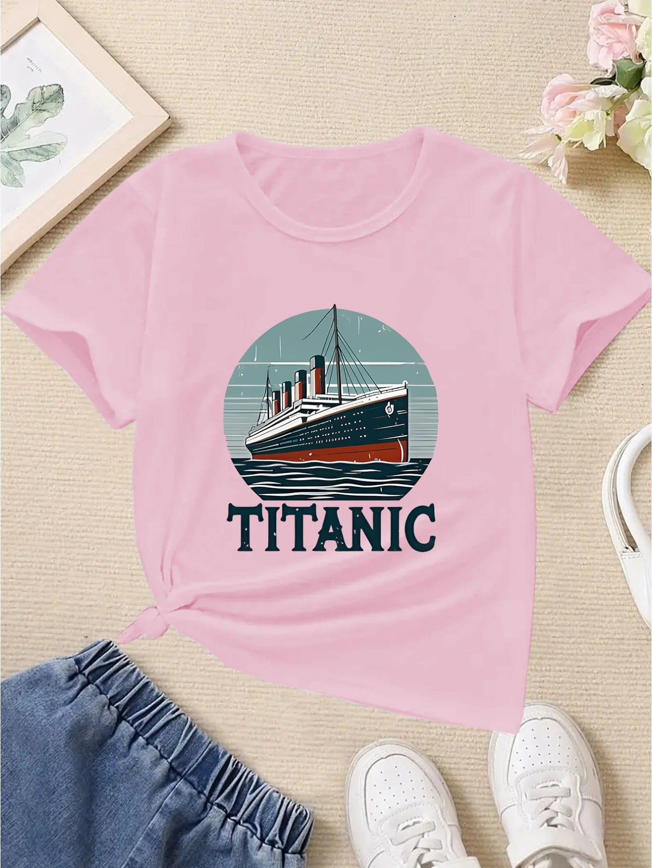 1pc Unisex Kids Casual Fashion T-Shirt with "Titanic" Print, Crew Neck ...