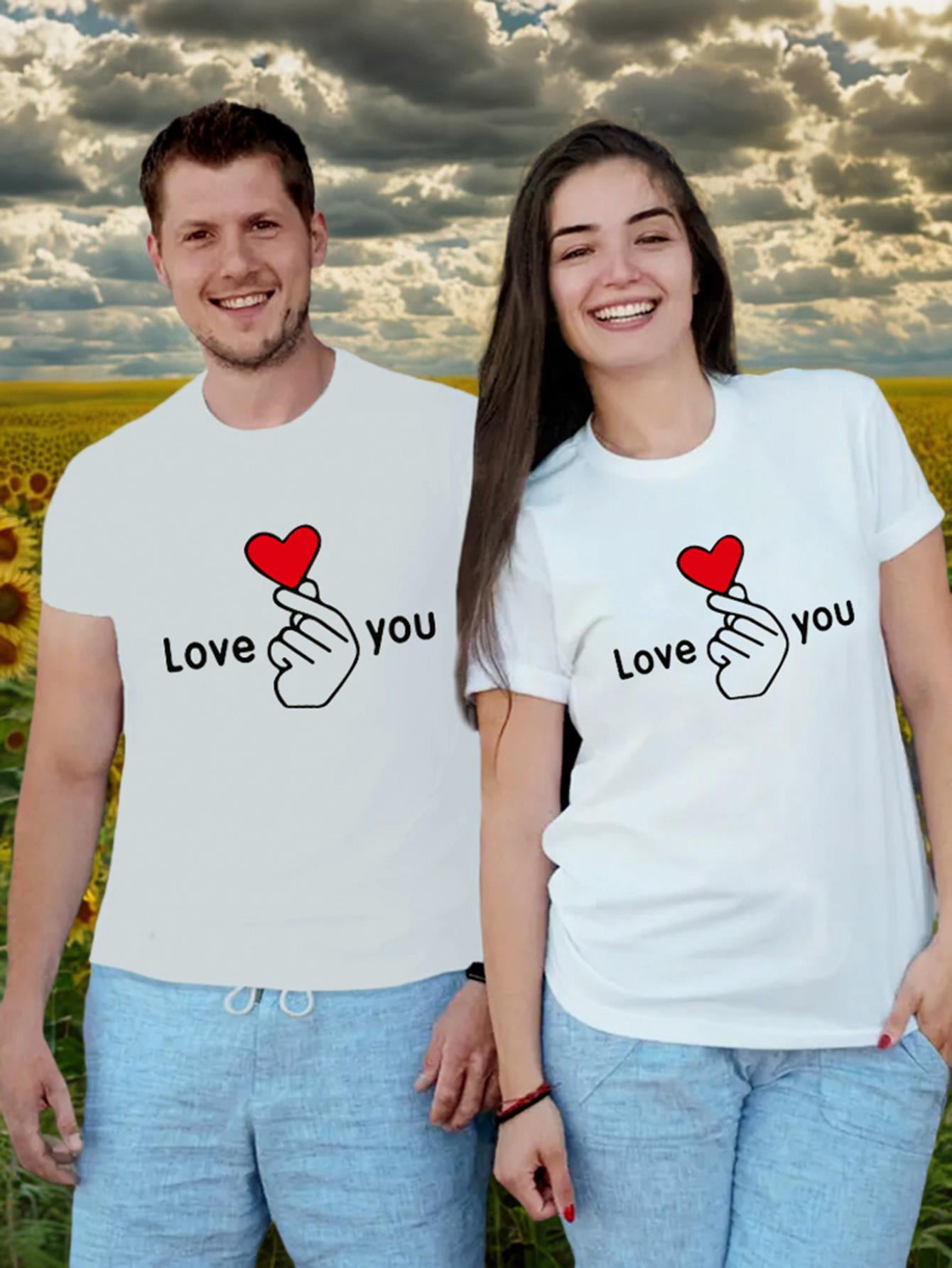 1pc Unisex Polyester Crew Neck T-Shirt with Heart Pattern - Casual Knit ...