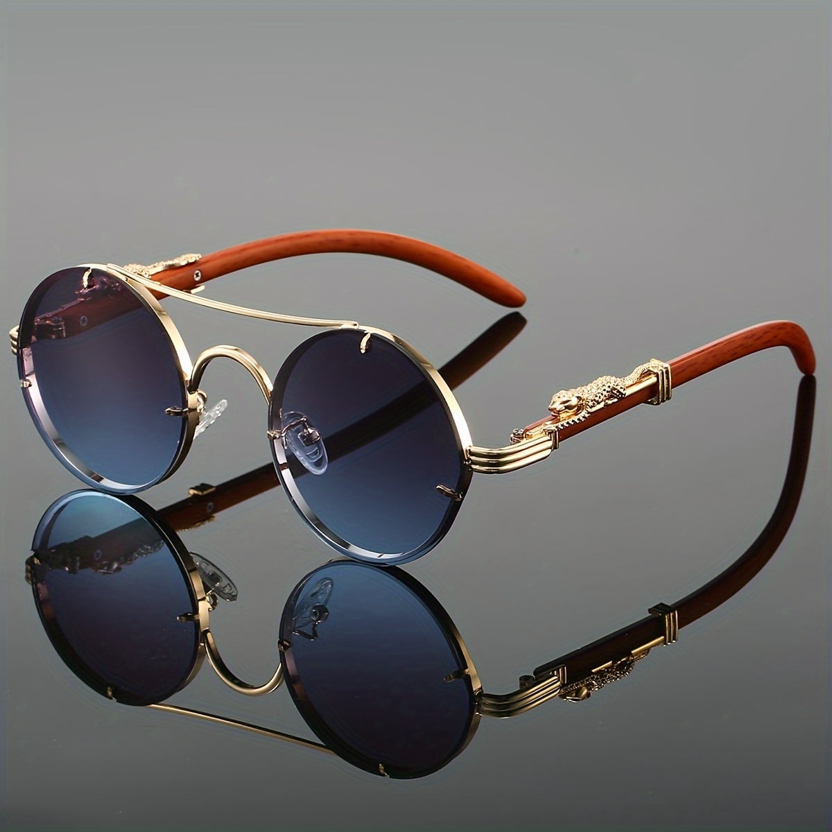1pc Unisex Round Glasses - Metal Frame with Leopard Print Detail Hinges ...