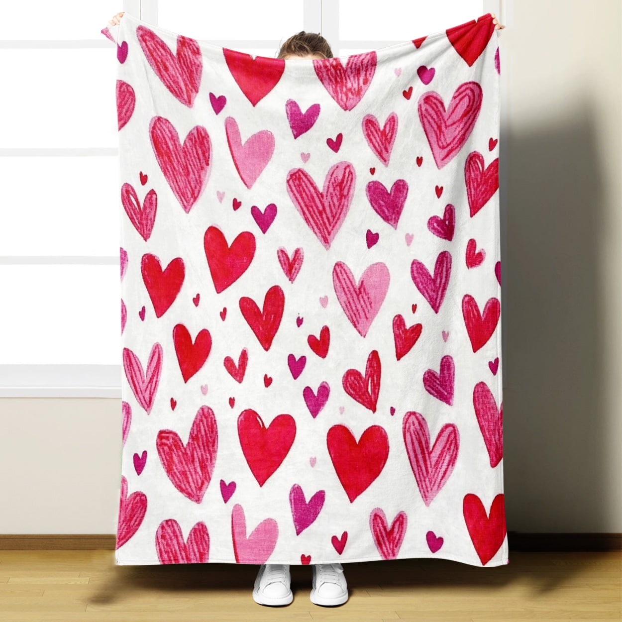 1pc Valentine'S Day Heart Pattern Soft Flannel Throw Blanket ...