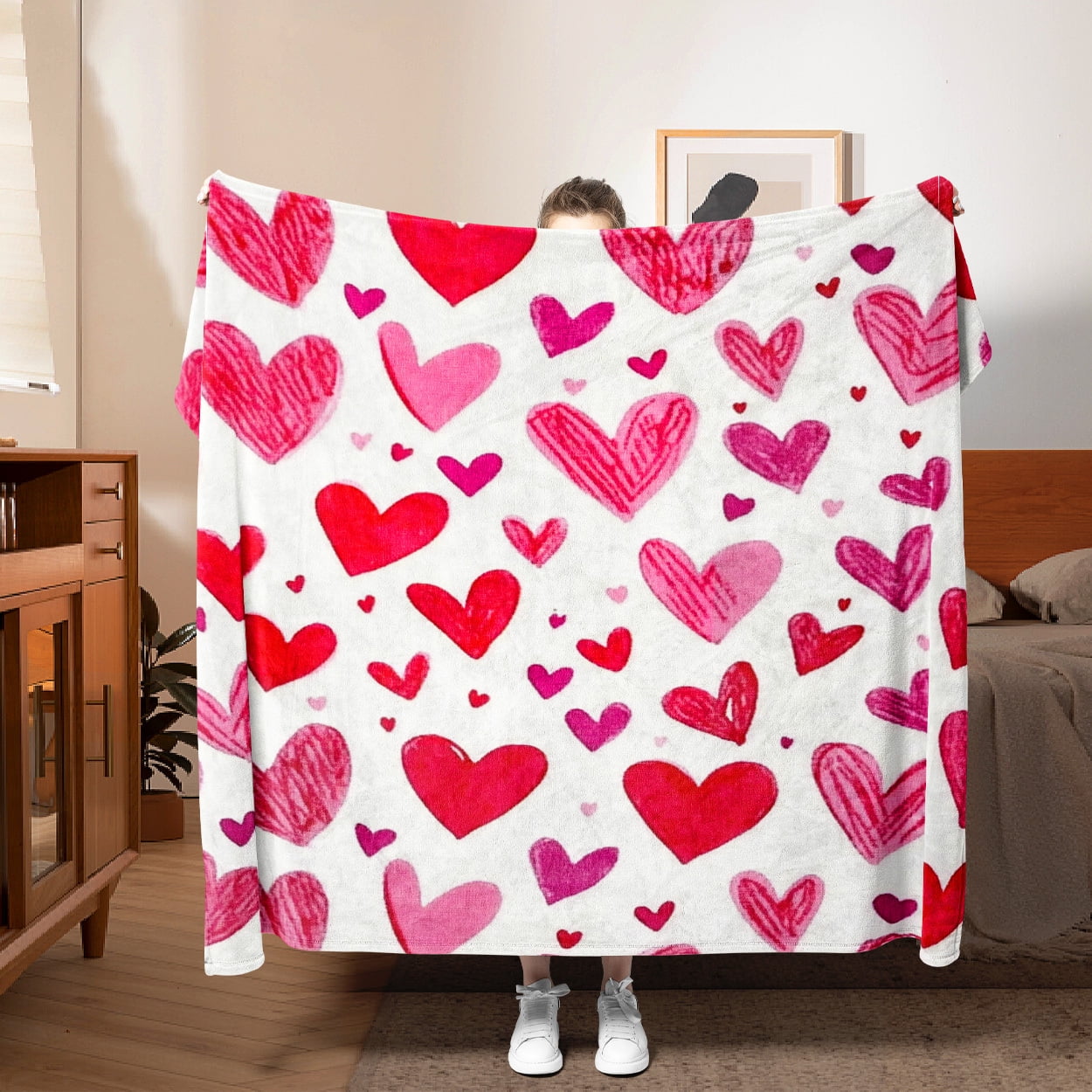1pc Valentine'S Day Heart Pattern Soft Flannel Throw Blanket ...
