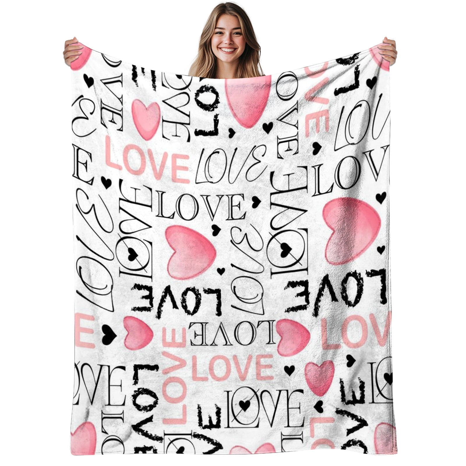 1pc Valentine's Day & Christmas Hearts & Love Flannel Blanket - Soft ...