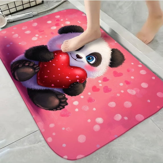 1pc Valentine's Day Decor Bathroom Mat Cute Panda Holding Thick ...