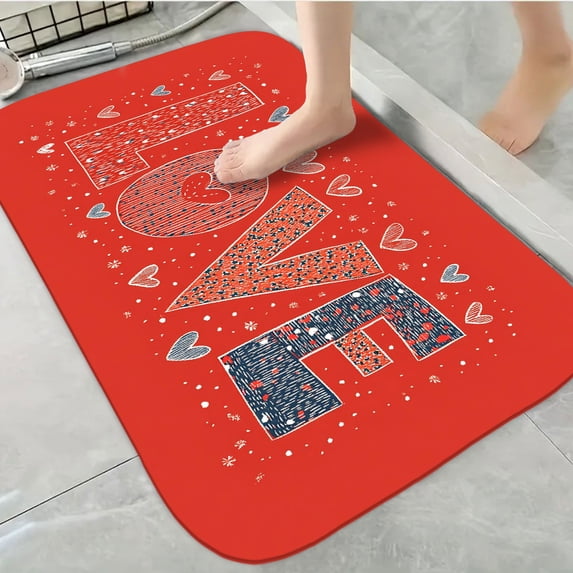 1pc Valentine's Day Decor Bathroom Mat LOVE Thick Polyester Non-Slip ...