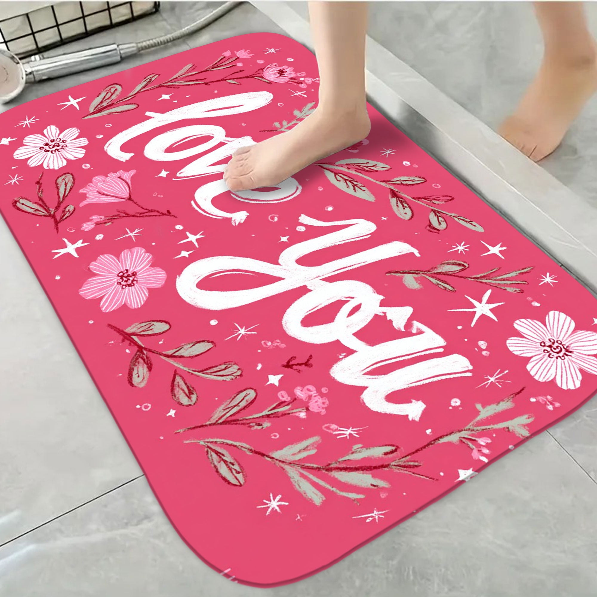 1pc Valentine's Day Decor Bathroom Mat Love You Card Thick Polyester ...