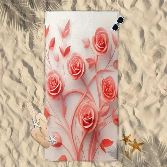 1pc Valentine's Day Rose Tree Pattern Beach Towel - Polyester Fabric ...