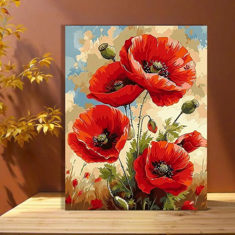 1pc Vibrant Red Poppy Canvas Art Print -Frameless, Modern Impressionist ...