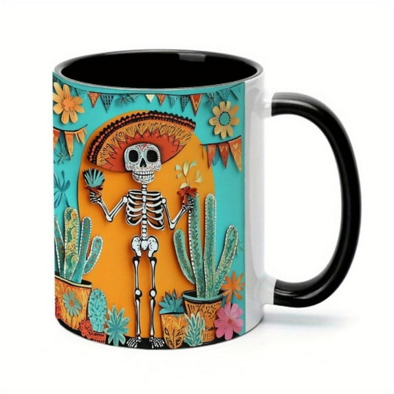 1pc Vibrant Skeleton Cactus Ceramic Coffee Mug 11oz Ideal Hot Cold ...