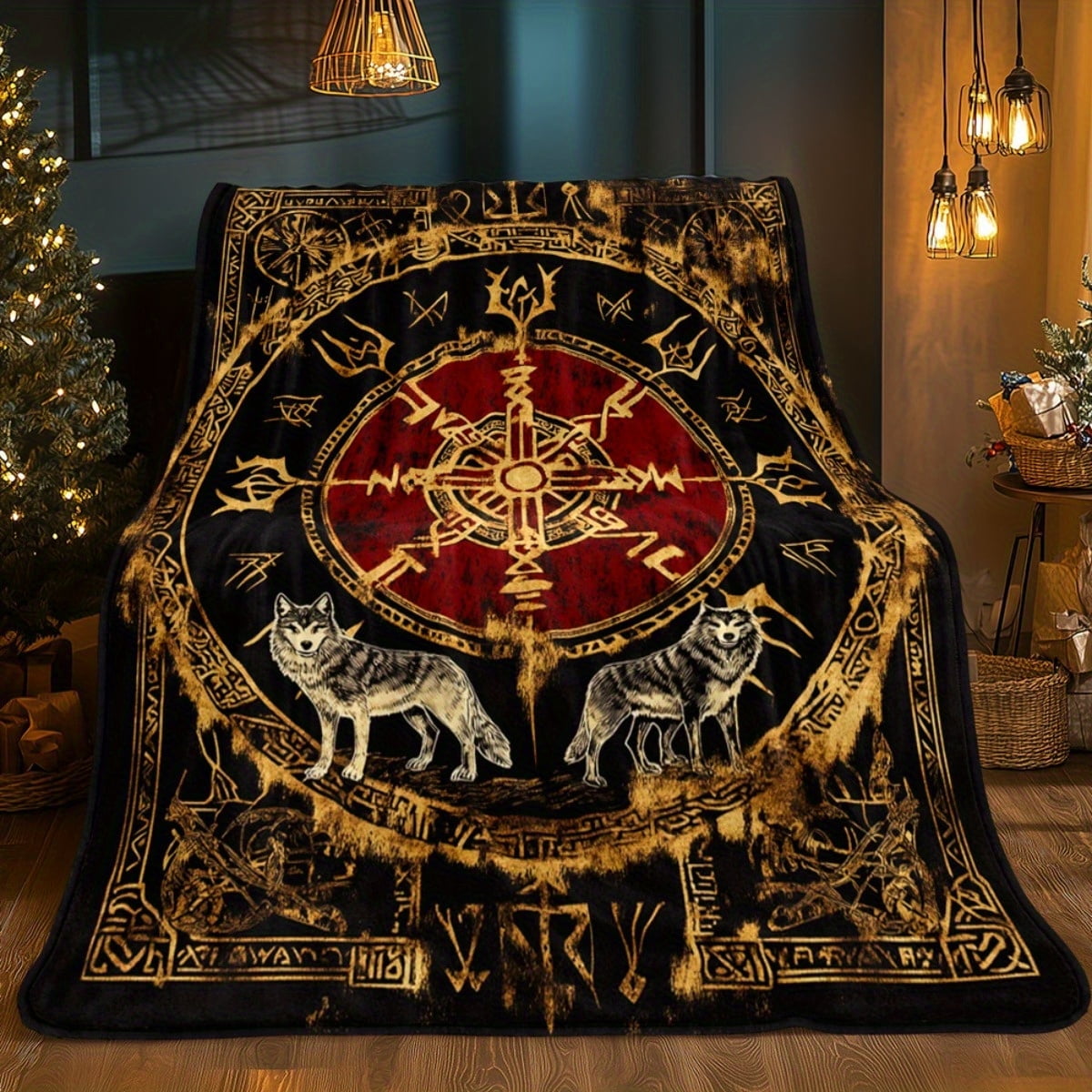 1pc Viking Throw Blanket - Lightweight Flannel Sofa Bedspread with Red ...
