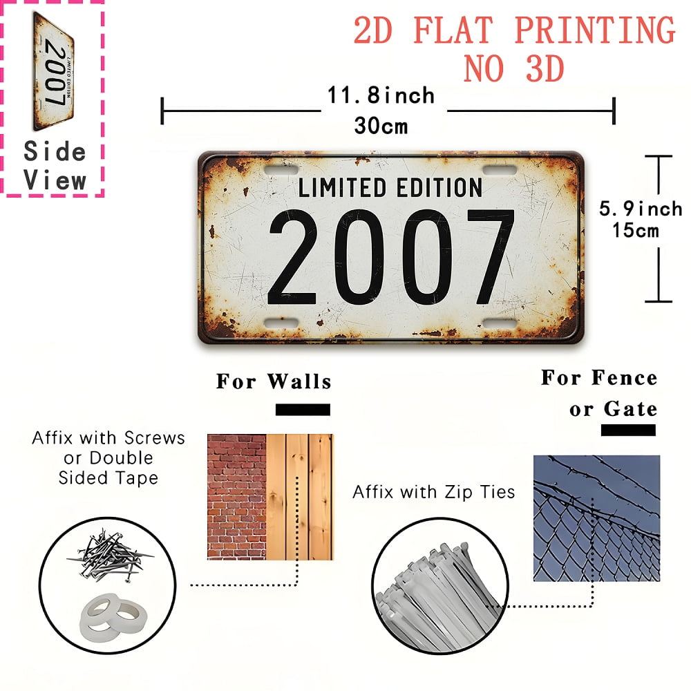 1pc Vintage 2007 License Plate - Heavy-Duty Aluminum Retro Car Plate ...