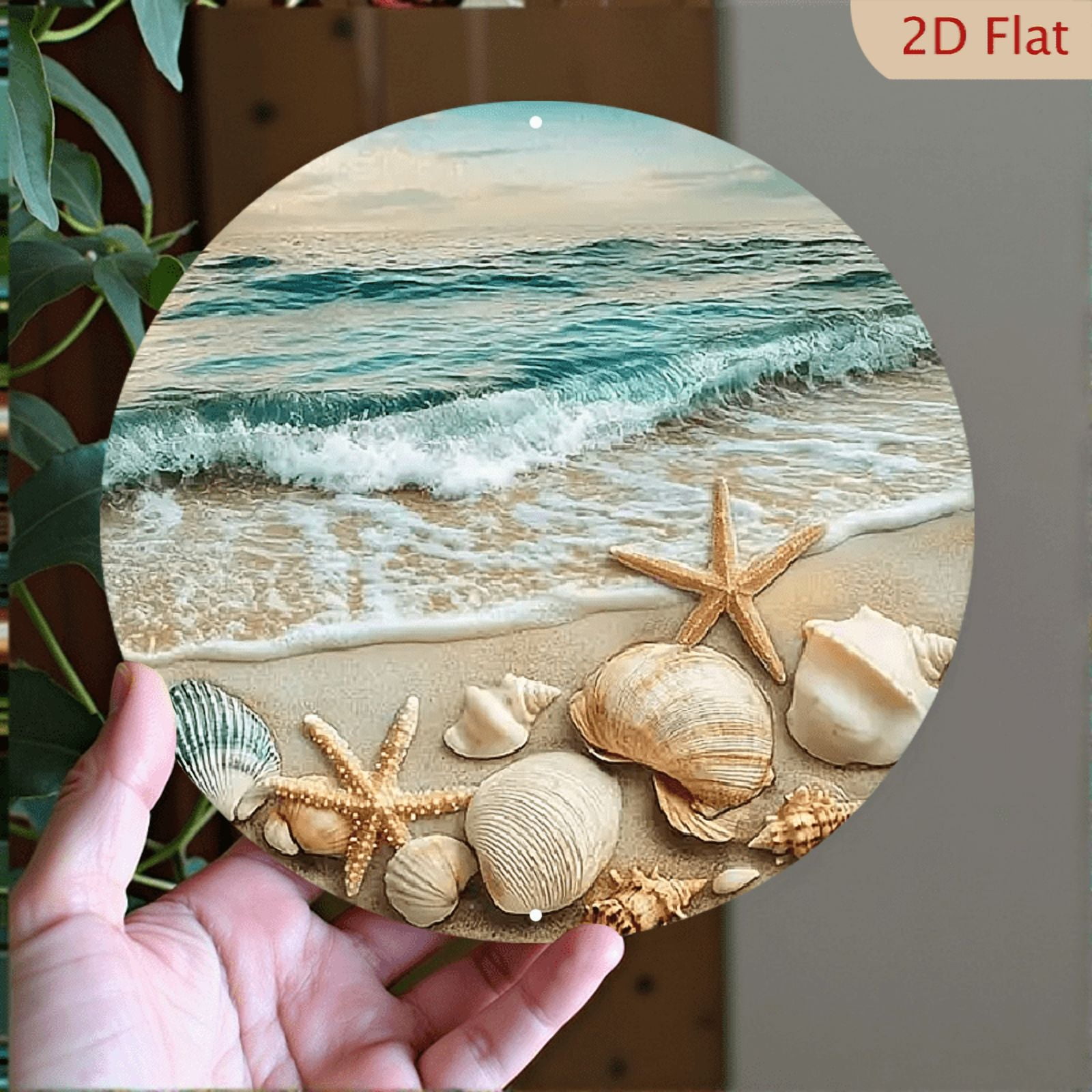 1pc Vintage Beach Scene Aluminum Wall Art - 8*8 Inch Round Metal Sign ...